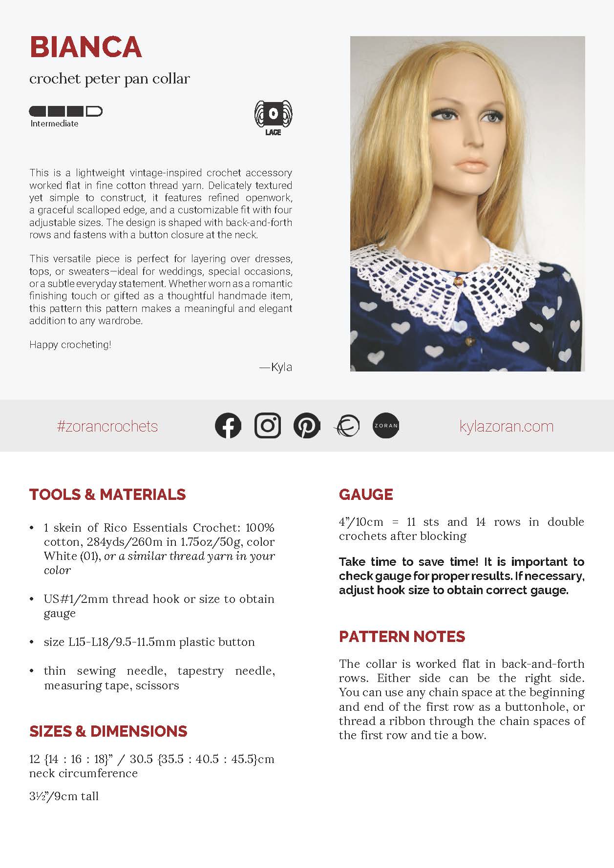 Bianca – Crochet Lace Collar Pattern (PDF) – Kyla Zoran